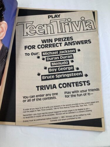 VTG Teen Trivia Magazine Fall 1984 Vol 1 #1 Michael Jackson & Menudo No ...