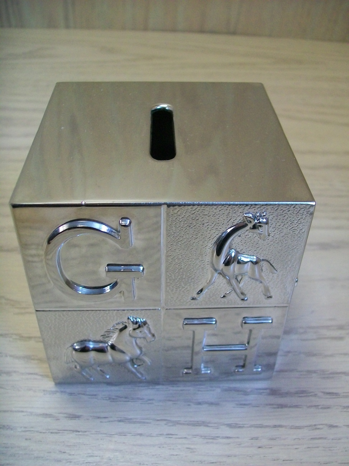 Silver Plate Baby Nursery Coin Bank Metal Stopper Letters Animals Baby ...