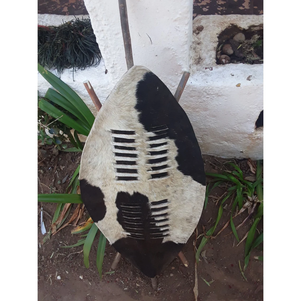 Black And White African Zulu Traditional Cultural Shield - Armor & Shields