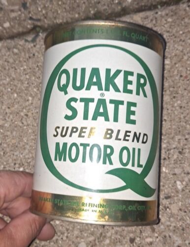 VTG 70s QUAKER STATE SUPER BLEND Motor Oil Can Metal 1 Qt Full Q Logo ...