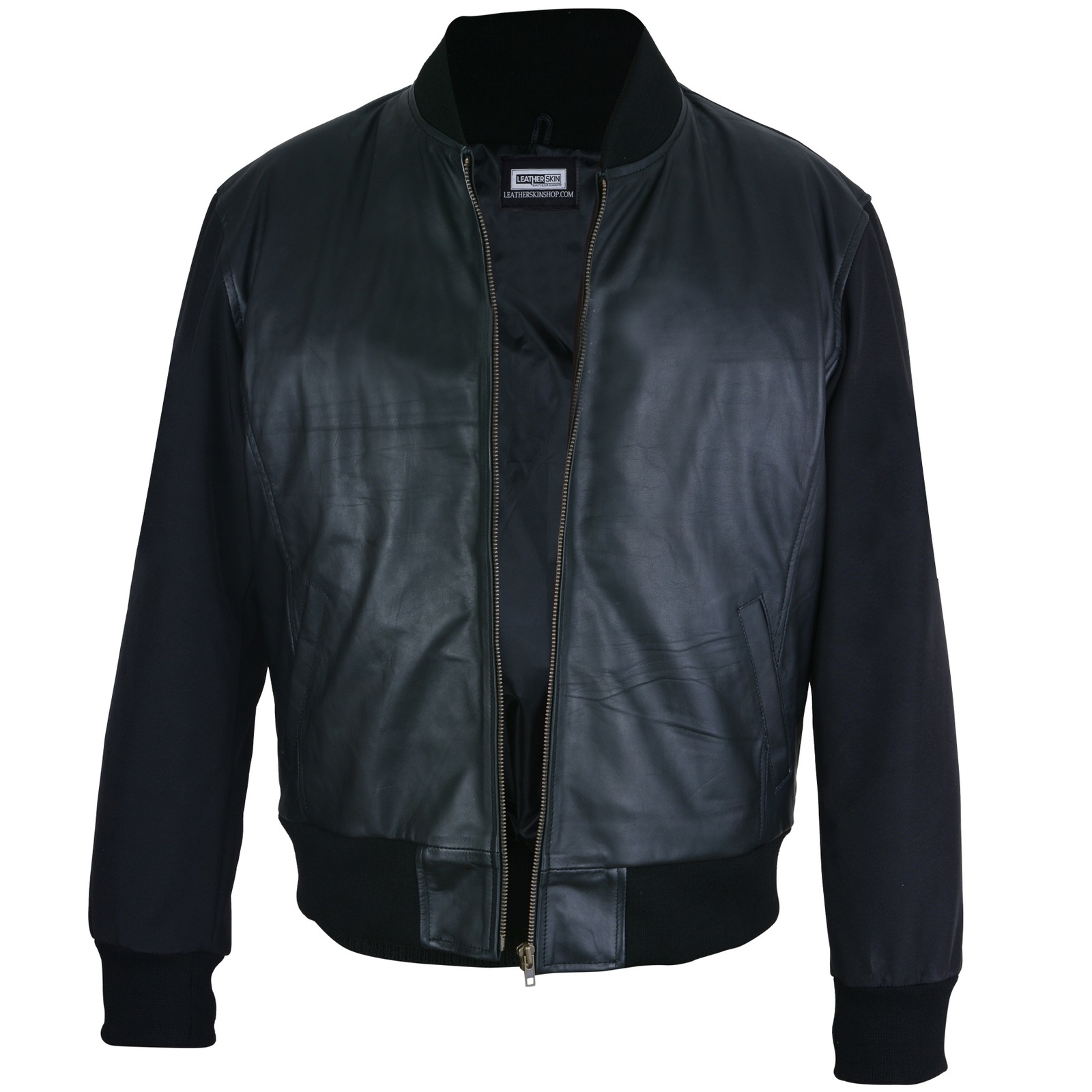 Plain Black Real Jacket Men - Genuine Leather Jacket with Wool Sleeves ...