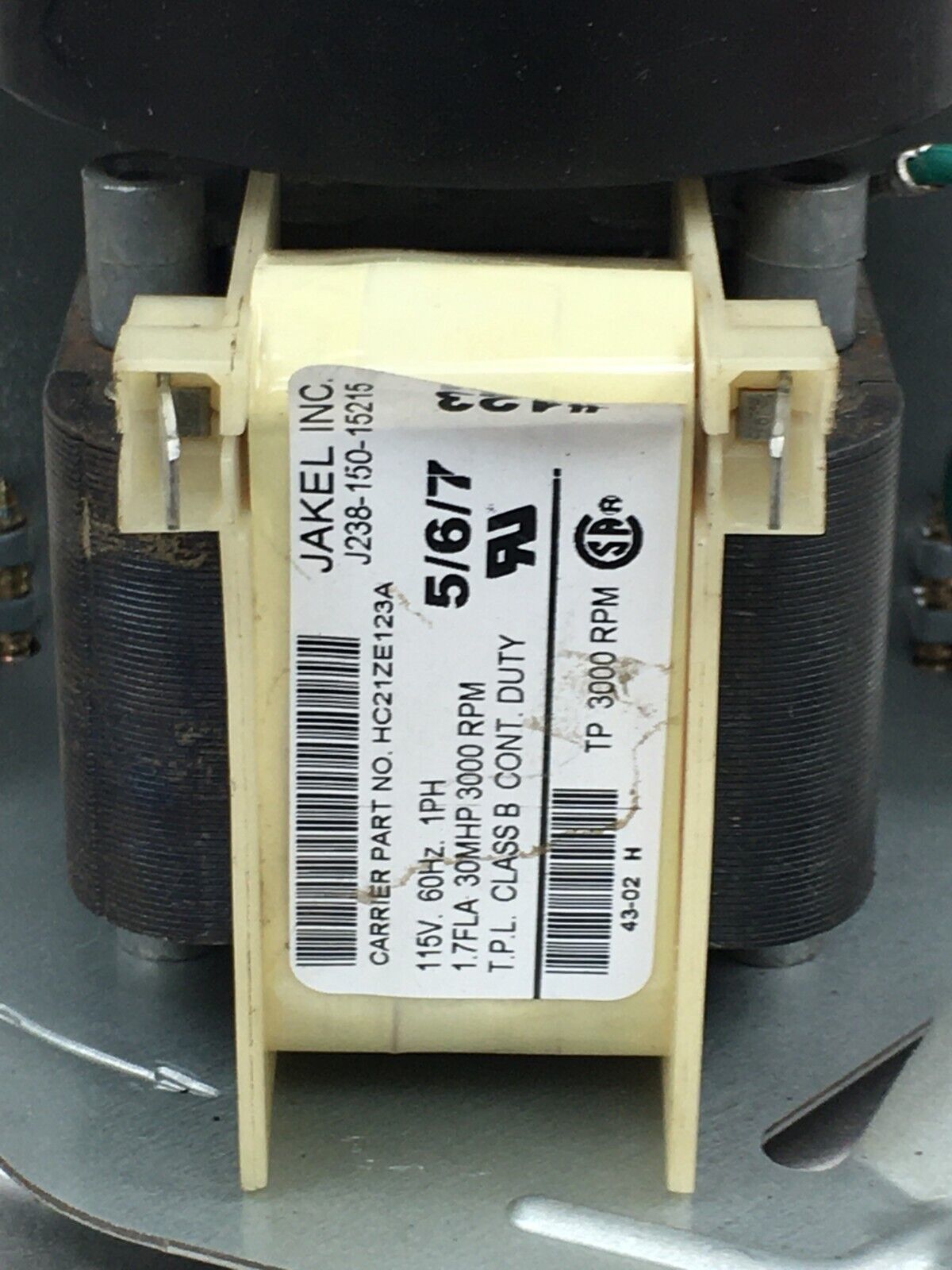 JAKEL J238-150-15215 Draft Inducer Blower Motor HC21ZE123A used refurbish RMF573 - HVAC ...