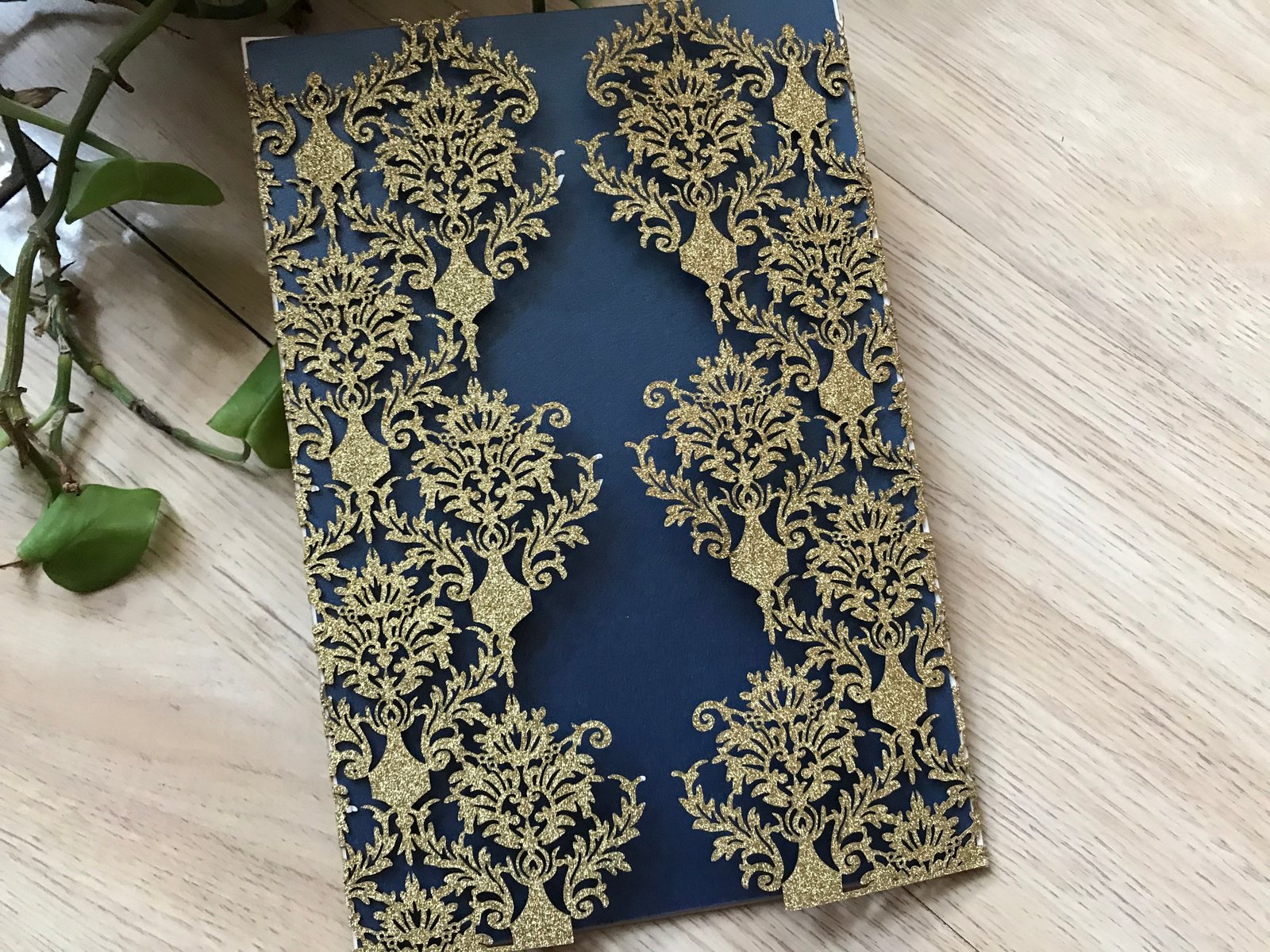 50pcs Glitter Gold Flower Branch Invitation Cards,Laser Cut Wedding ...