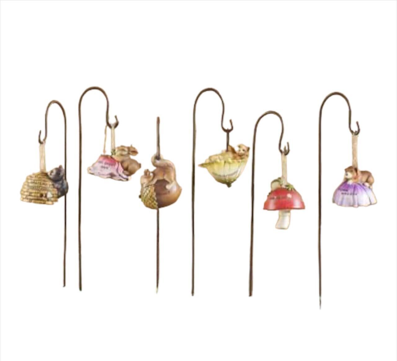 Animal Garden Stakes Set of 6 Metal & Poly Stone 36" High Bear Dog Cat ...