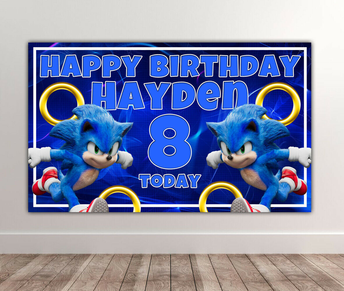 2 X SONIC Personalised Birthday Backdrops - Sonic Movie 40 x 24 Inches ...