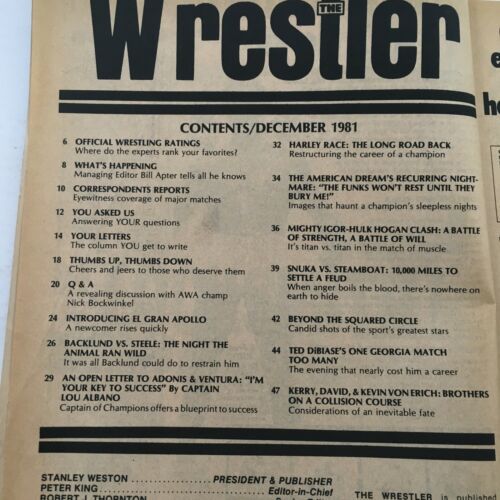 The Wrestler Magazine December 1981 Mighty Igor and Hulk Hogan Clash ...