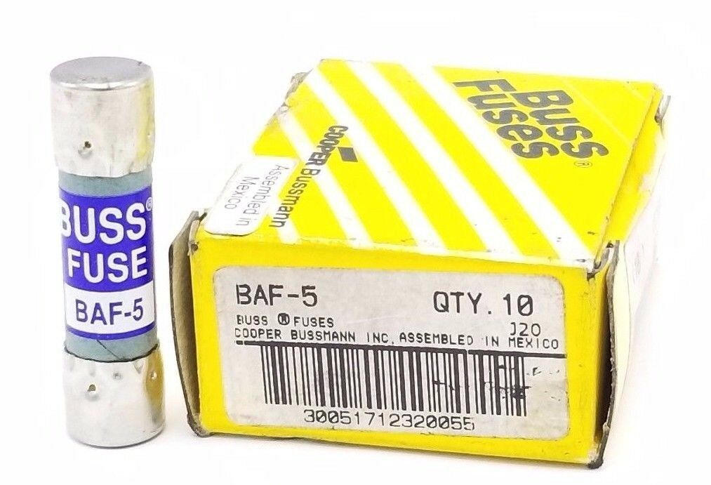 BOX OF 9 NEW COOPER BUSSMANN BAF-5 BUSS FUSES BAF5, 5AMP, 250V - Fuses ...