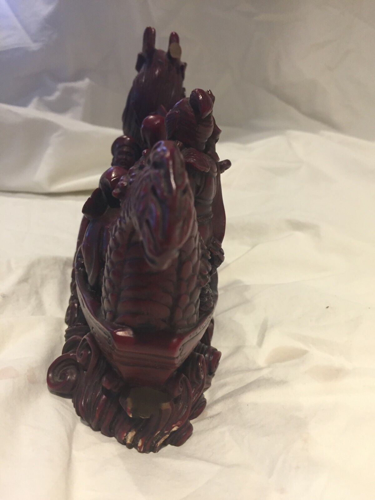 Vintage Chinese Large Red Resin Dragon Boat Statue Figurine Good ...