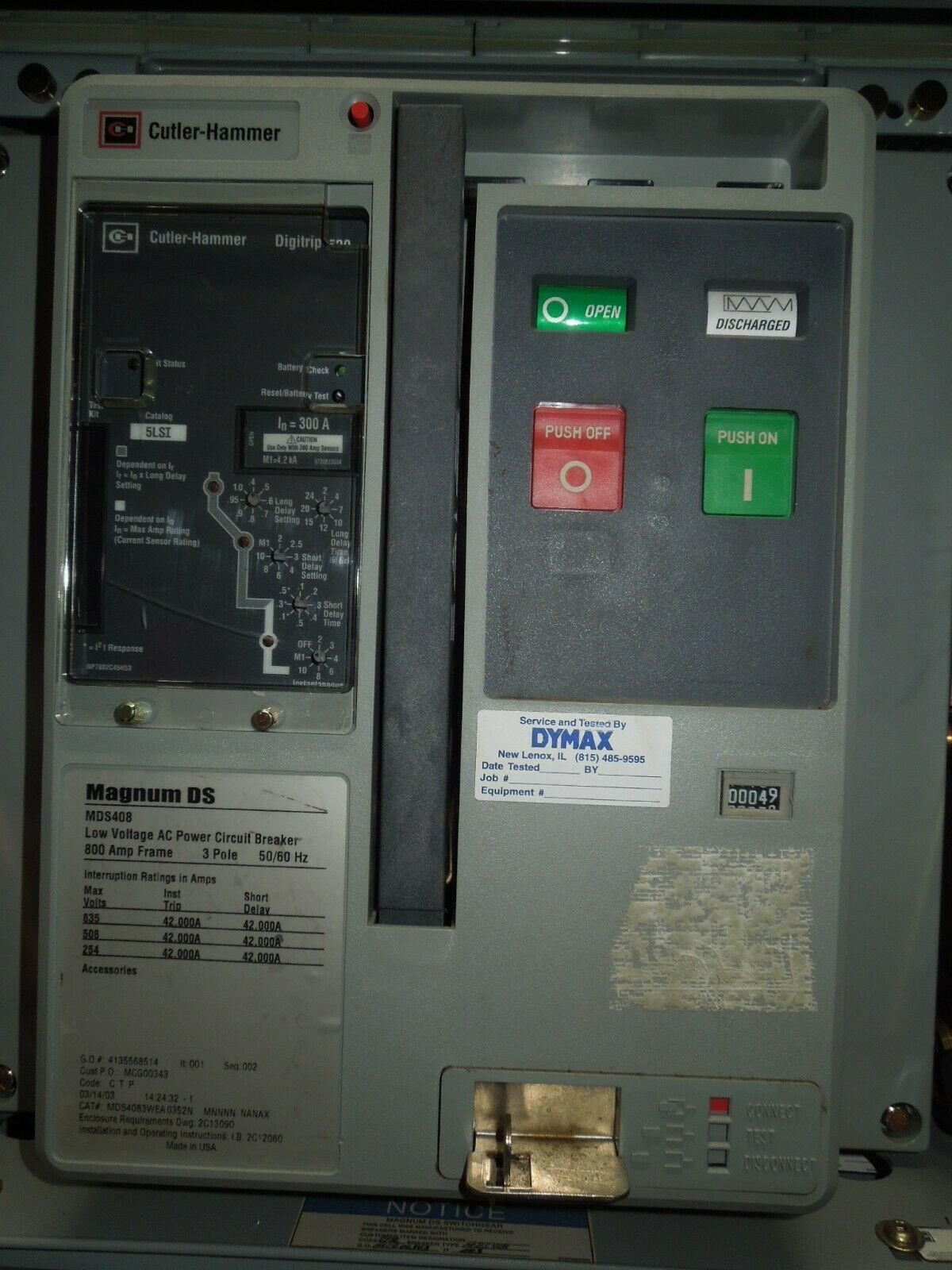 Cutler-Hammer Magnum DS MDS408 800A Frame 300A RP 3p 600V MO/DO ...