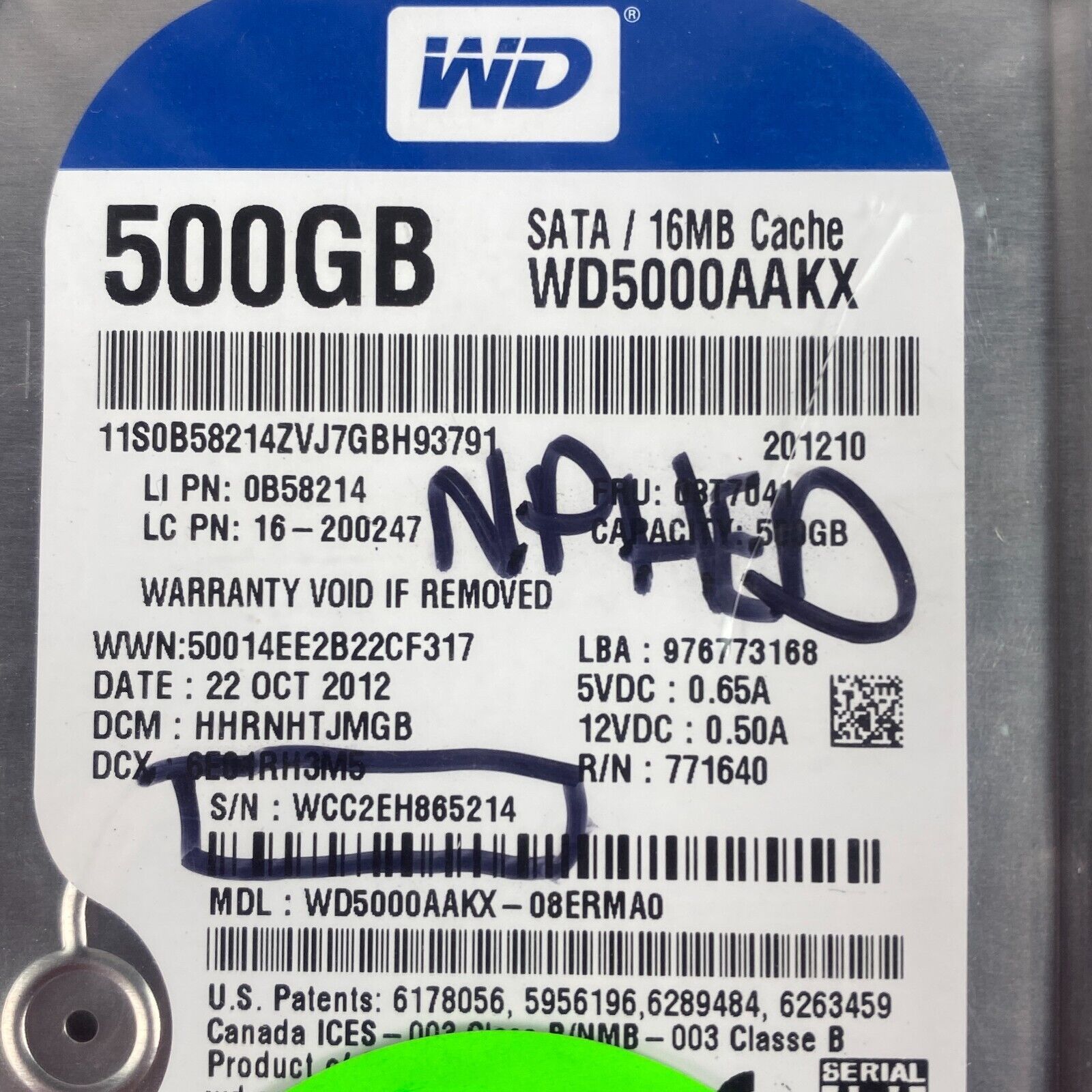 Western Digital 500GB HDD SATA 16MB WD500AAKX-08ERMA0 3.5" Internal ...