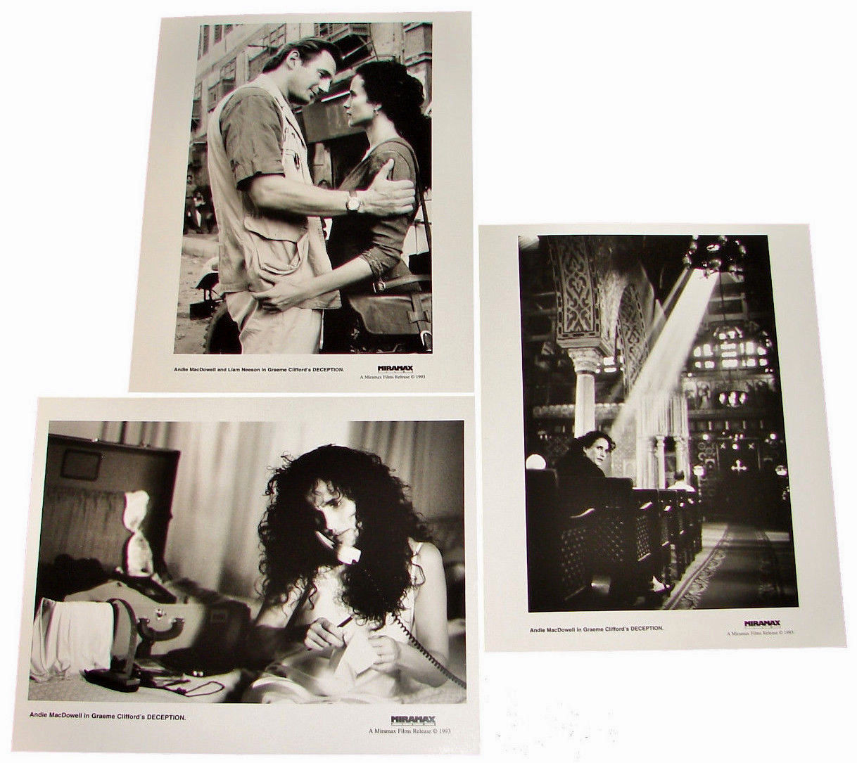 3 1992 RUBY CAIRO aka DECEPTION Movie Photos Andie MacDowell Liam Neeson - Black & White