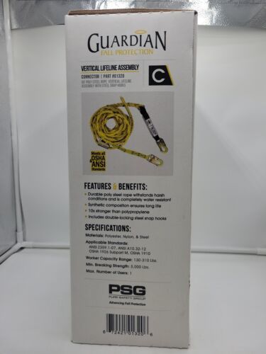 Guardian 01320 Fall Protection - Yellow PSG Vertical Lifeline Assembly ...