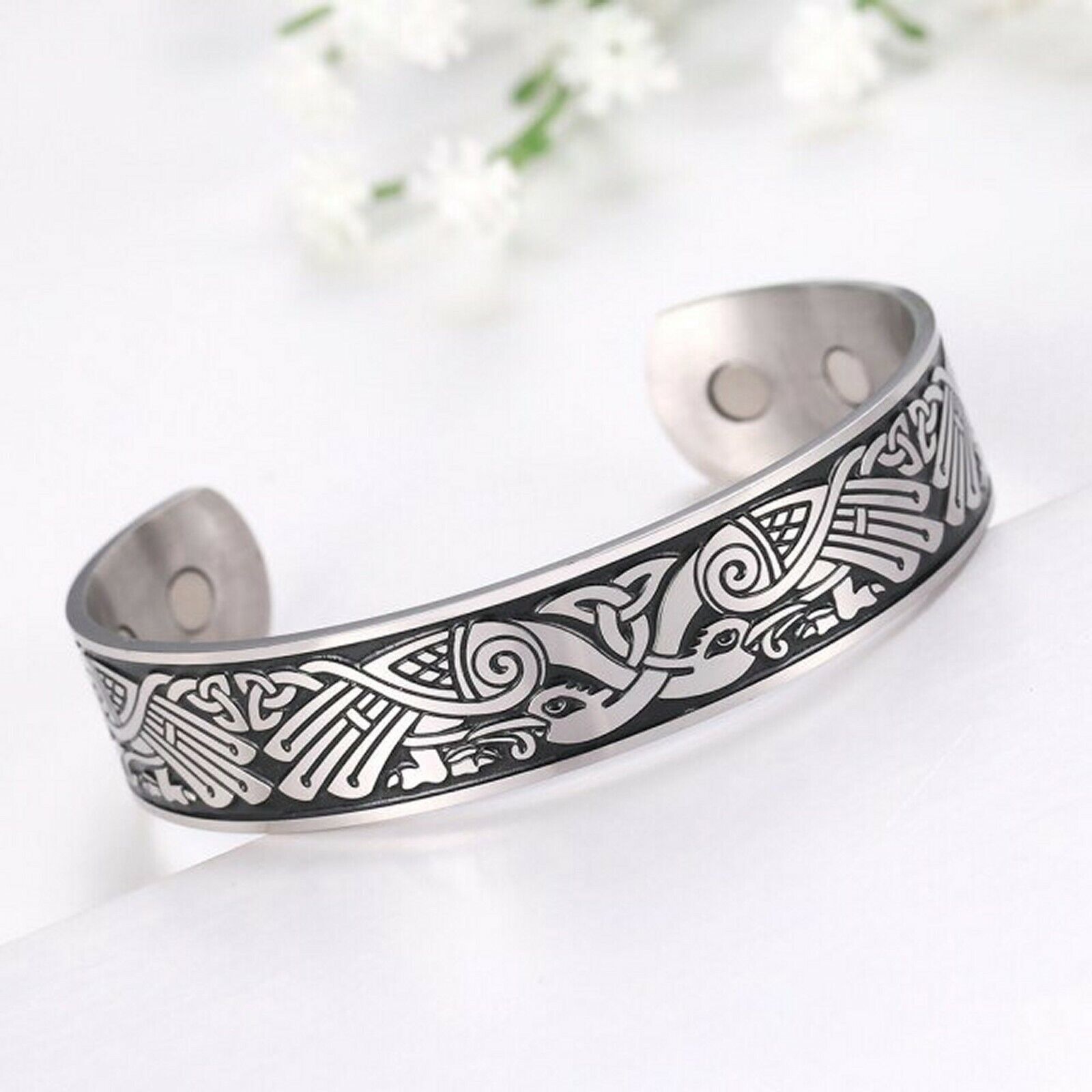 Celtic Falcon Bracelet Silver Stainless Steel Viking Norse Hawk Bird ...