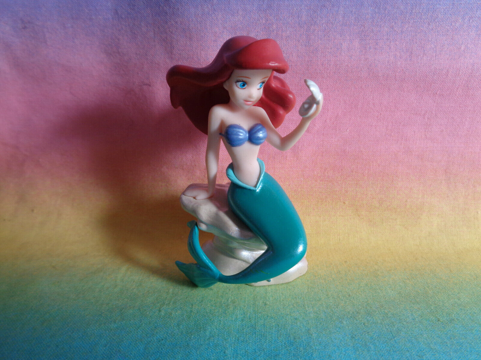 Disney The Little Mermaid Ariel Sitting On Cream Coral PVC Holding Clam ...