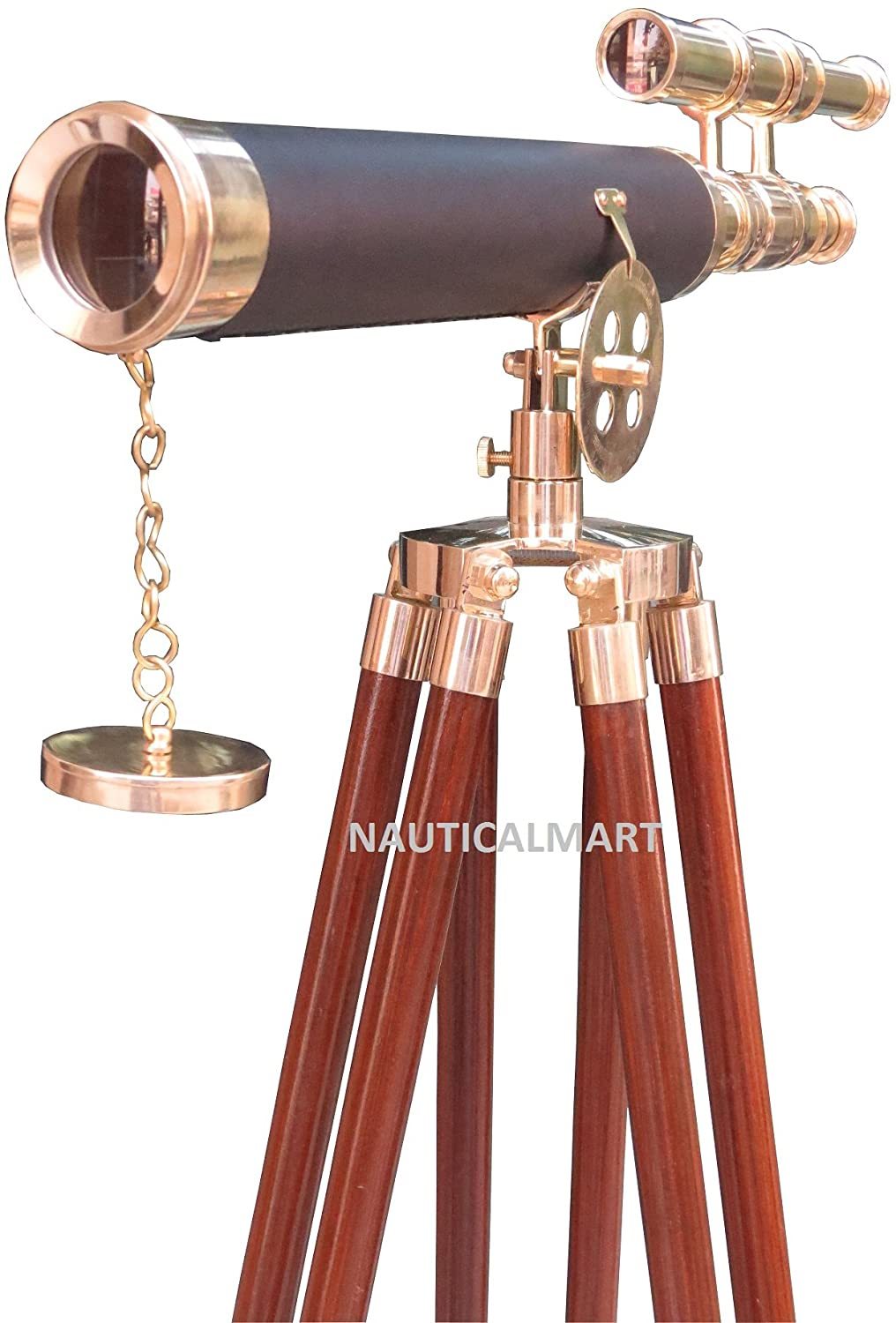 NauticalMart 1970'S Leather Brass 18" Elegant Telescope Rosewood Tripod ...