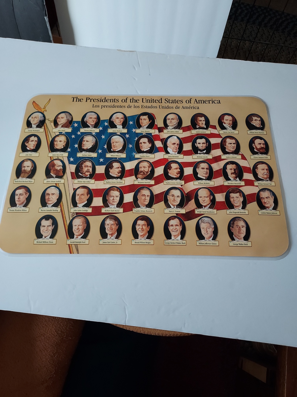 2001 The Presidents of USA Educational 2-Sided Laminated PLACEMAT -17 ...