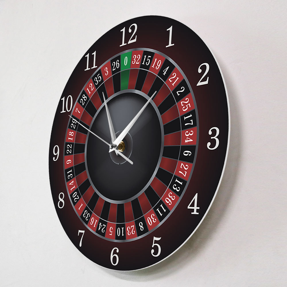 Poker Roulette Wall Clock With Black Metal Frame Las Vegas Game Room ...