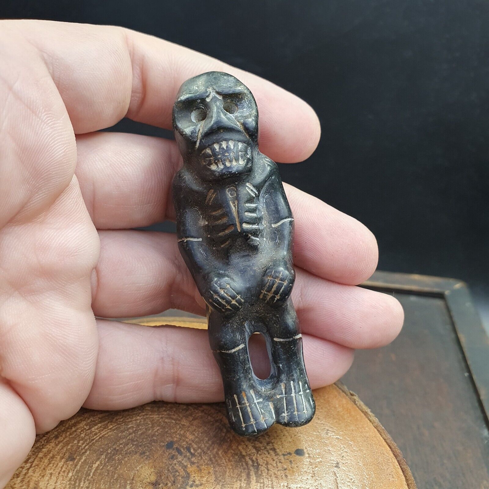 Antique Jade mysterious skeleton carving jade stone Amulet Bead - Other ...