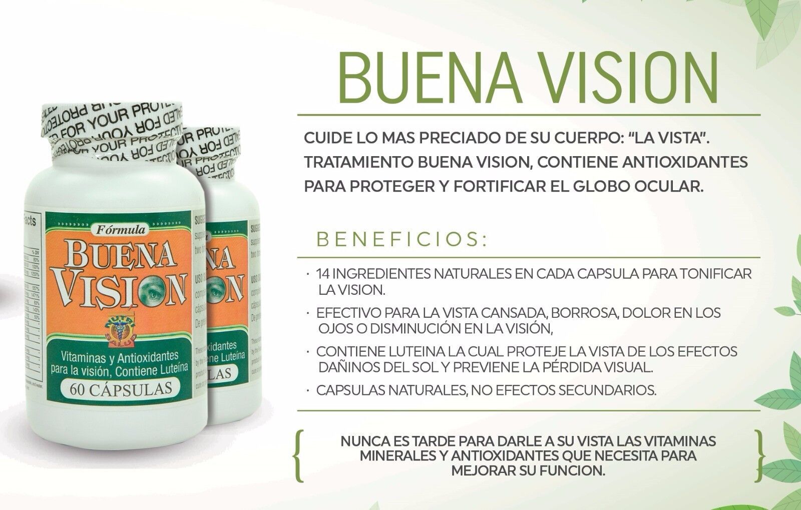 Capsulas Buena Vision, para la vista cansada, borrosa, dolor en los ...