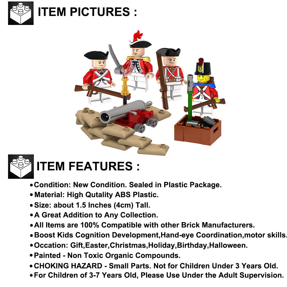 American Revolutionary War British Redcoat Soliders Custom Minifigures ...