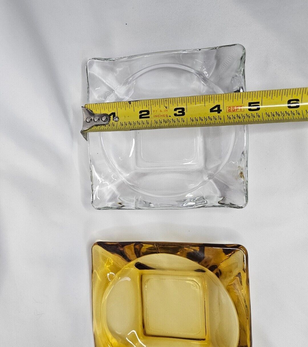 2 Anchor Hocking Amber Clear Glass Square Ashtray Mid Century Gold Yellow Cigar - Ashtrays