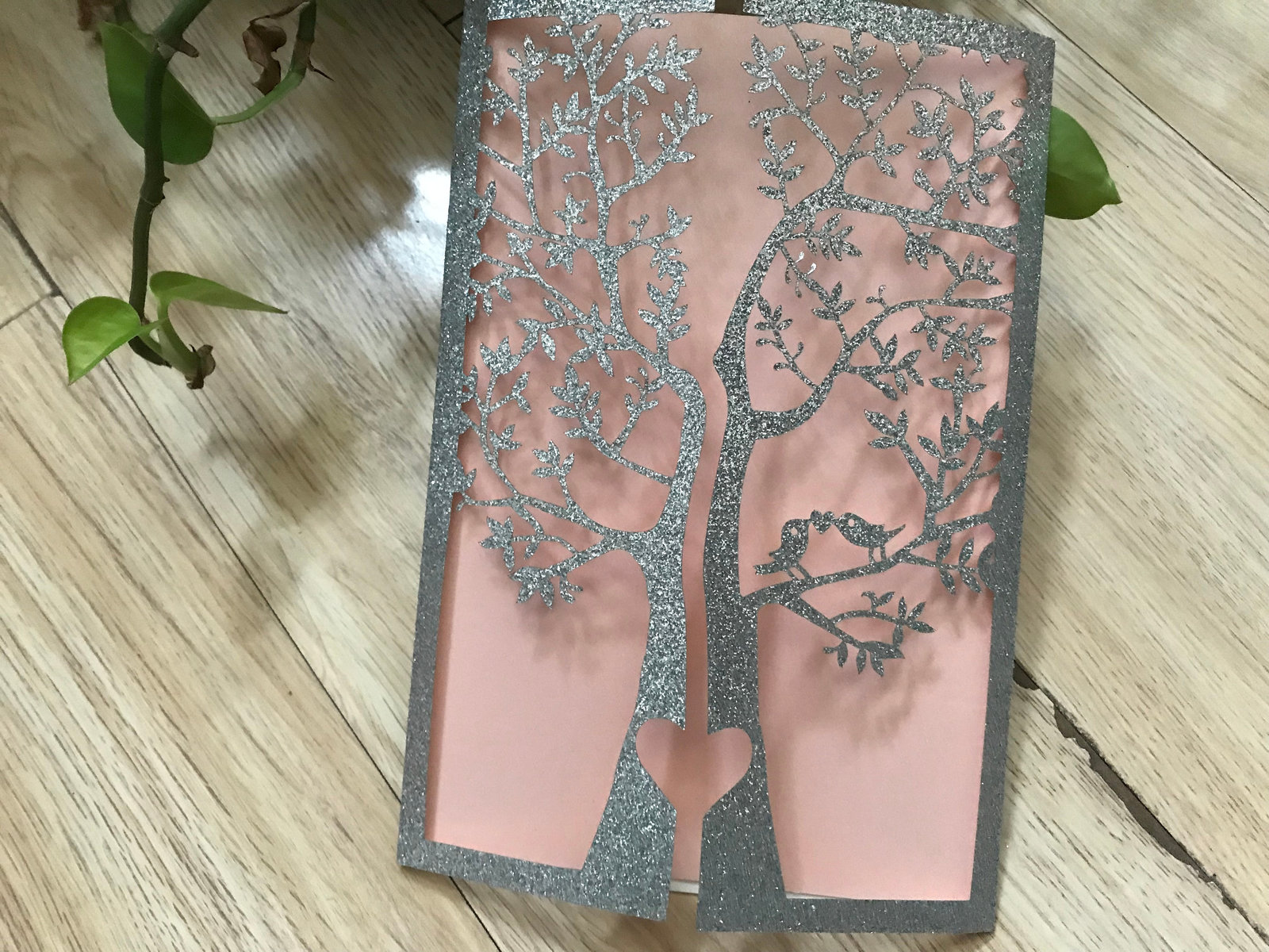 50pcs Glitter Paper Tree Wedding Invitations,Laser Cut Wedding Cards ...