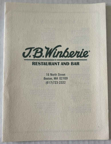 JB Winberie Restaurant & Bar Boston, MA Stouffer restaurant Co 1987 ...