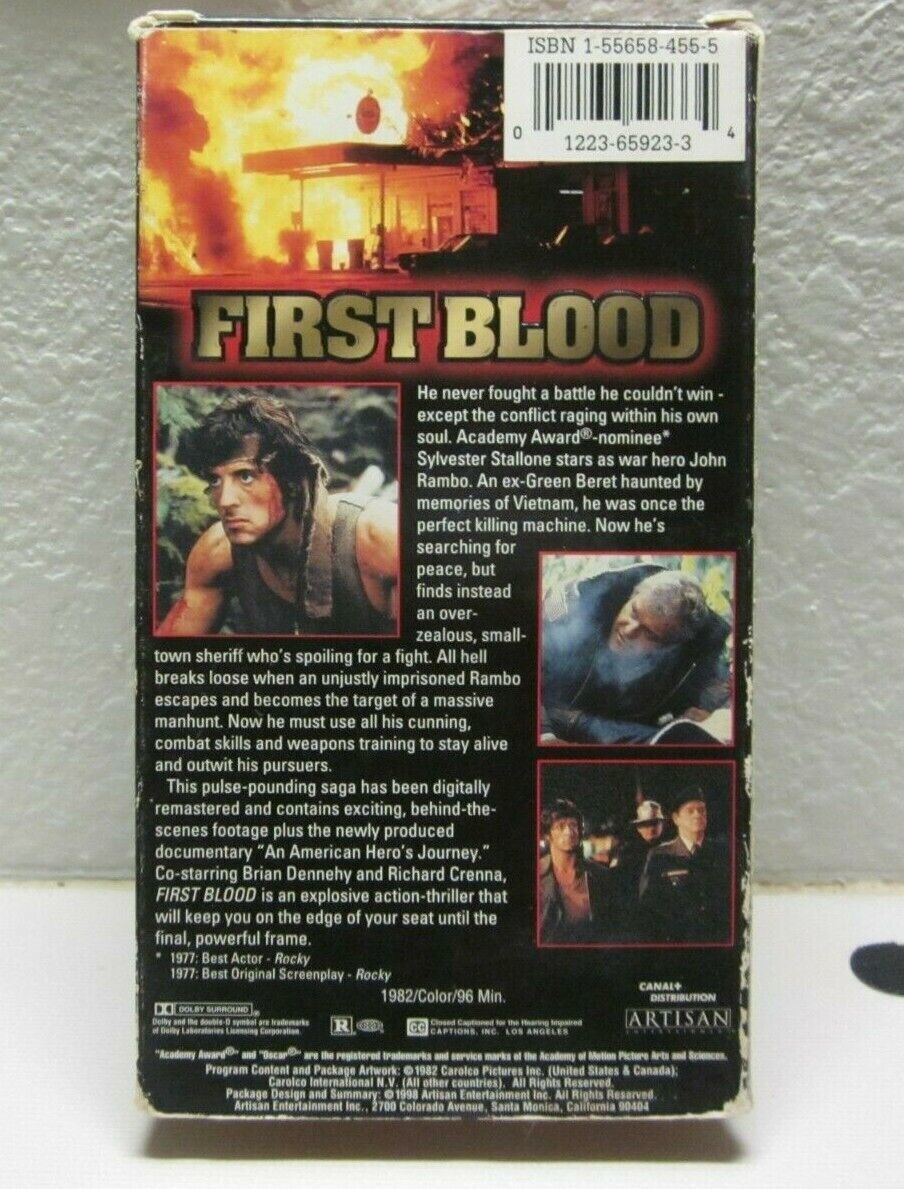First Blood VHS Video Tape Cassette Rambo Sylvester Stallone Artisan ...