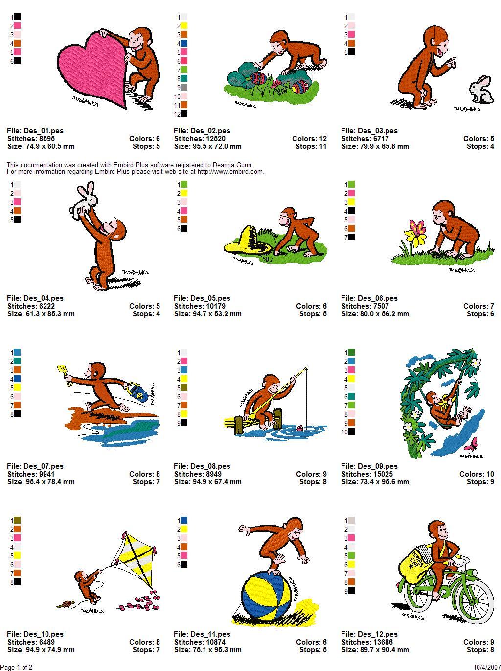 Curious George FILLED Set of 24 Machine Embroidery Design - Digital Art