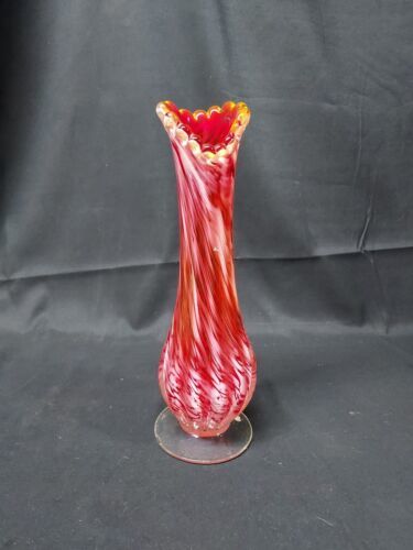 Red Swirl 1950s Mid Century Modern Norcrest Blown Art Glass Vase Japan ...