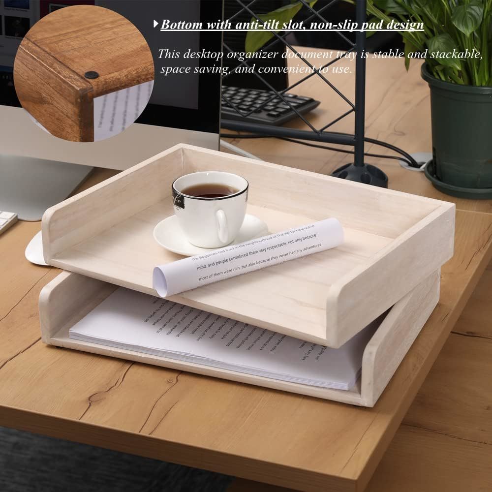 The Ddyuri Stackable Letter Tray 2 Pack - Wood Desk File Trays Letter ...