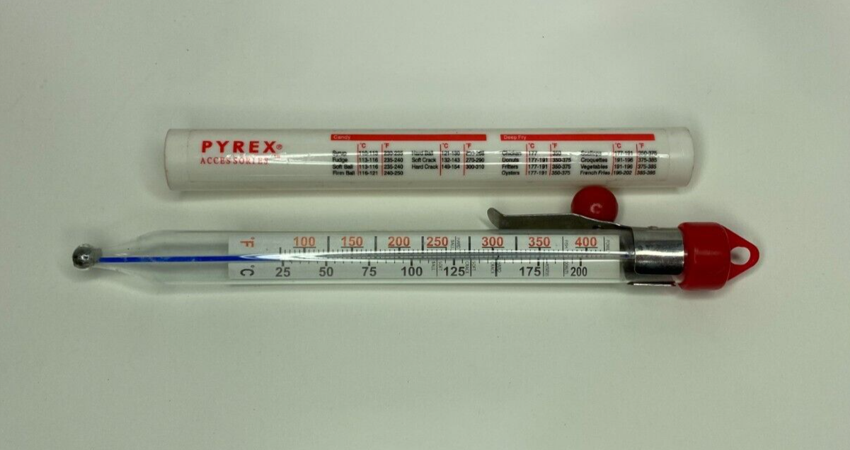 Vintage Pyrex Themometer Cover + Clip w/ Good Cook Bradshaw Themometer ...