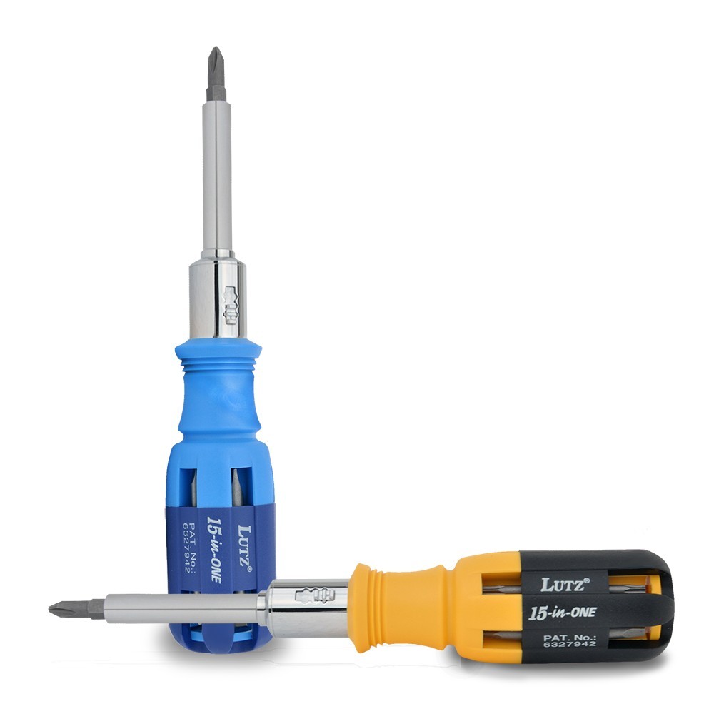Lutz 15-IN-1 Ratcheting Screwdriver Set (Blue / Yellow) - Screwdrivers ...