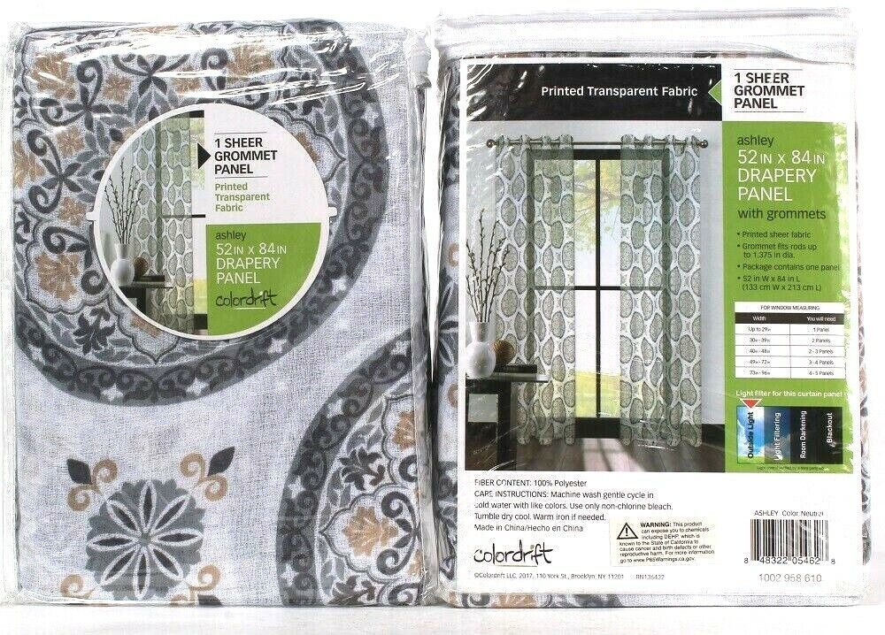 2 Count Colordrift Ashley Neutral 52" X 84" Sheer Grommet Drapery Panel ...