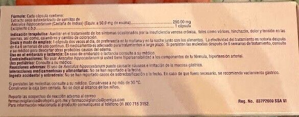FLEBOCAPS Castaña de Indias 30 Capsulas 250mg Tratamiento Para Varices ...