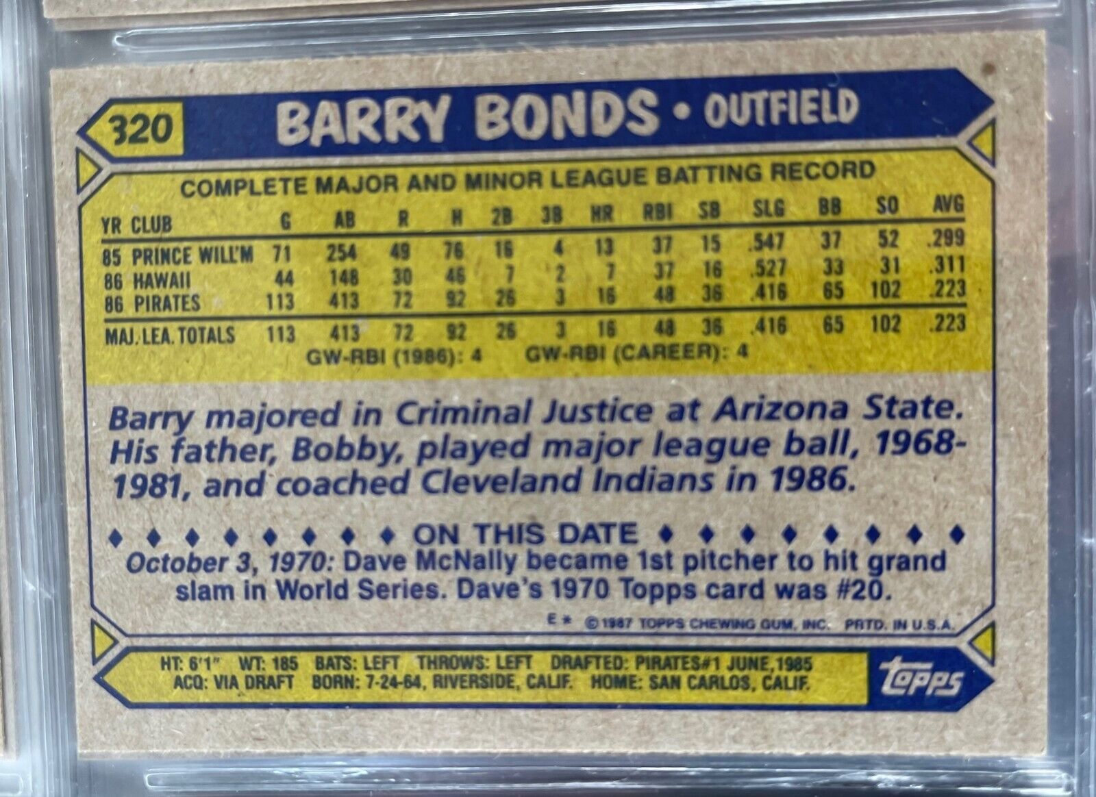 1987 Topps Complete Set – 792 Cards – Includes Barry Bonds #320 Double