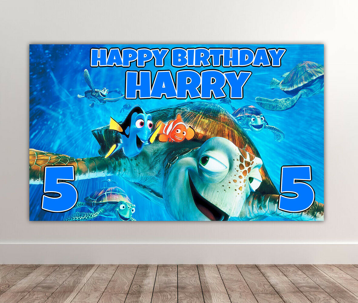 2 X FINDING NEMO Personalised Birthday Backdrop - Disney Nemo Banner ...