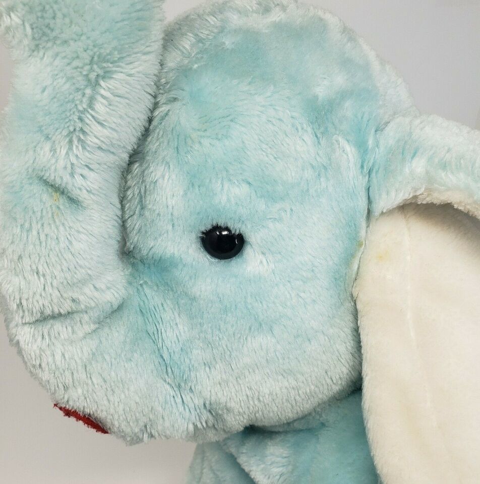 18" VINTAGE BABY BLUE & WHITE ELEPHANT RED HEART MOUTH STUFFED ANIMAL ...