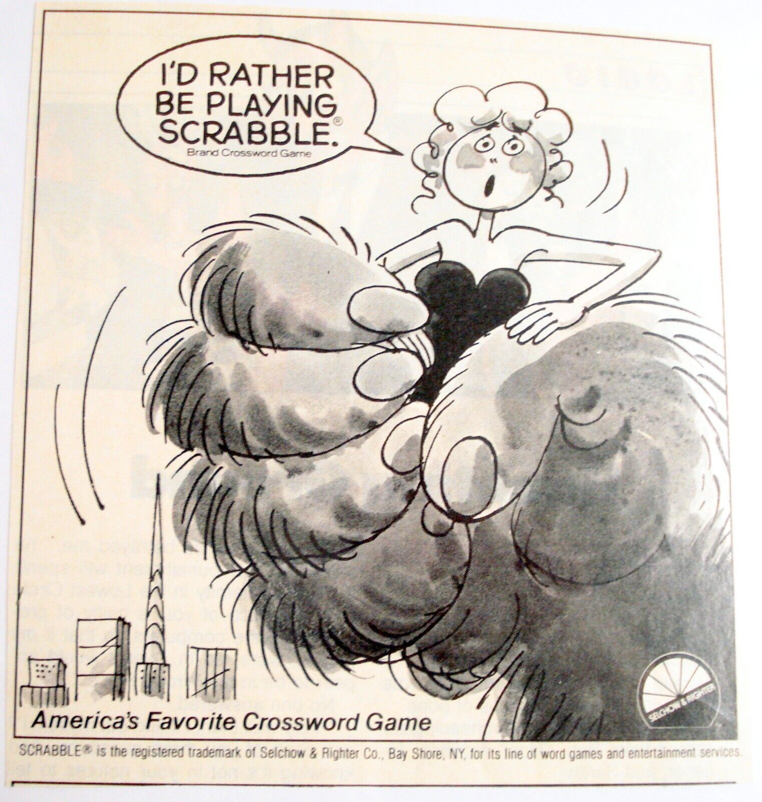 1983 Scrabble Ad I'd Rather Be Playing Scrabble A Woman and a Gorilla ...
