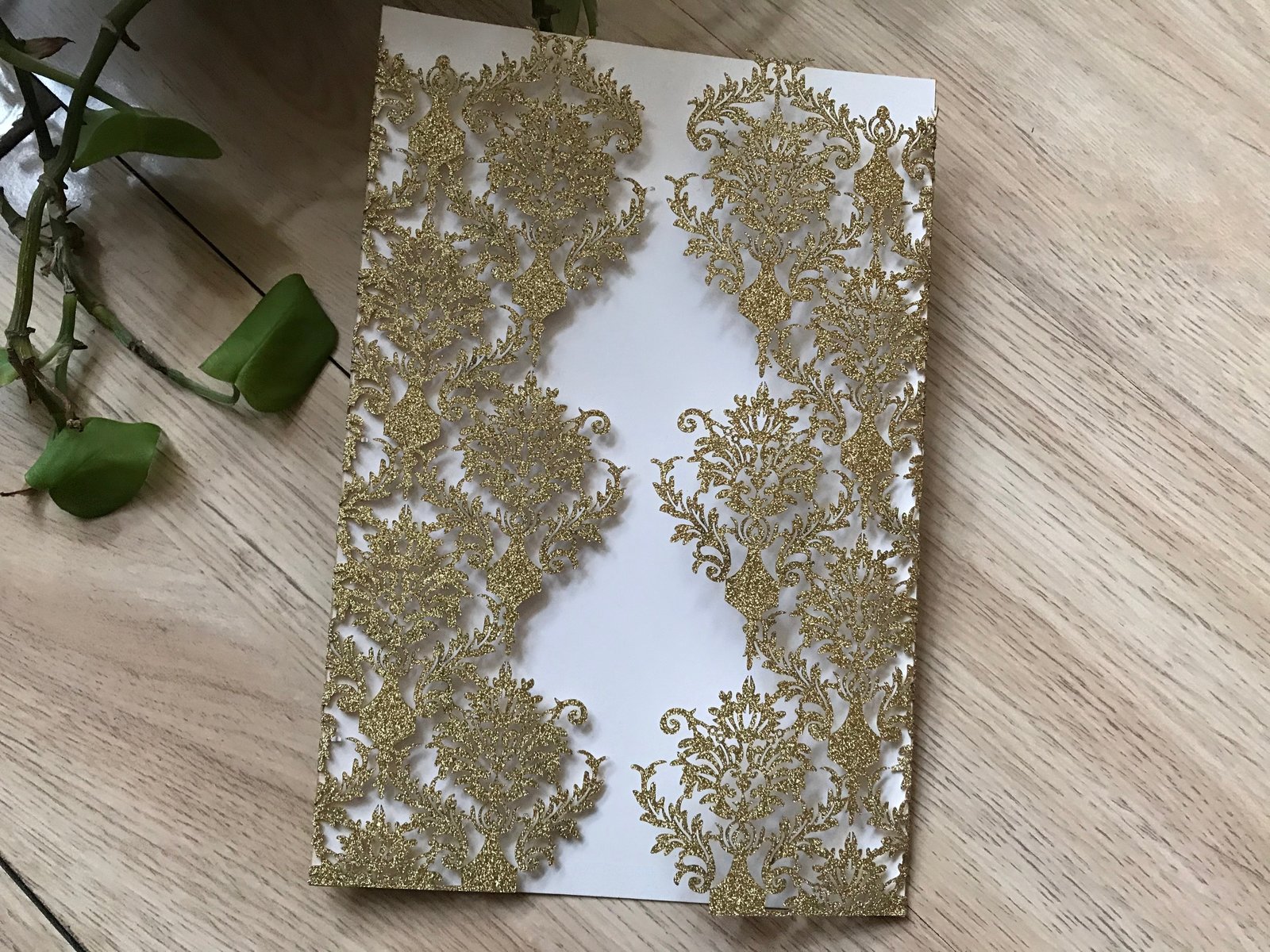 50pcs Glitter Gold Flower Branch Invitation Cards,Laser Cut Wedding ...