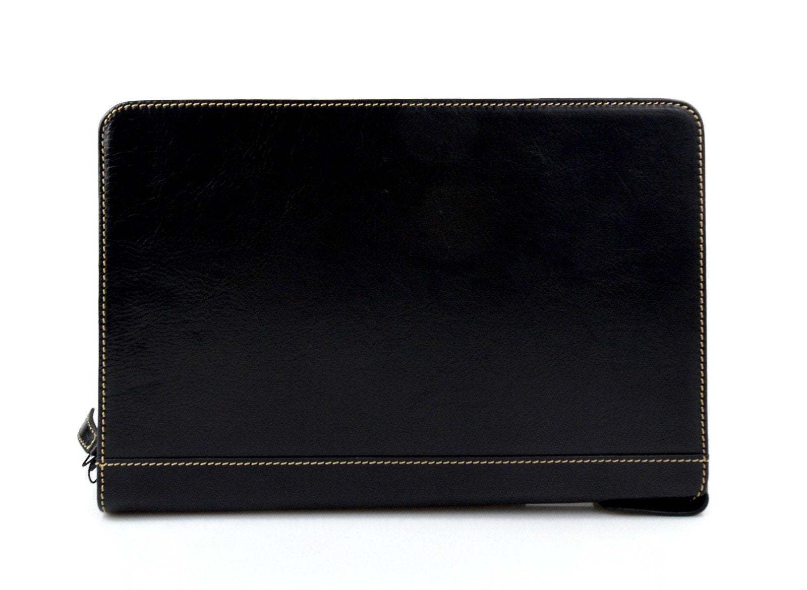 Leather folder A4 document file folder A4 black leather zipped document ...