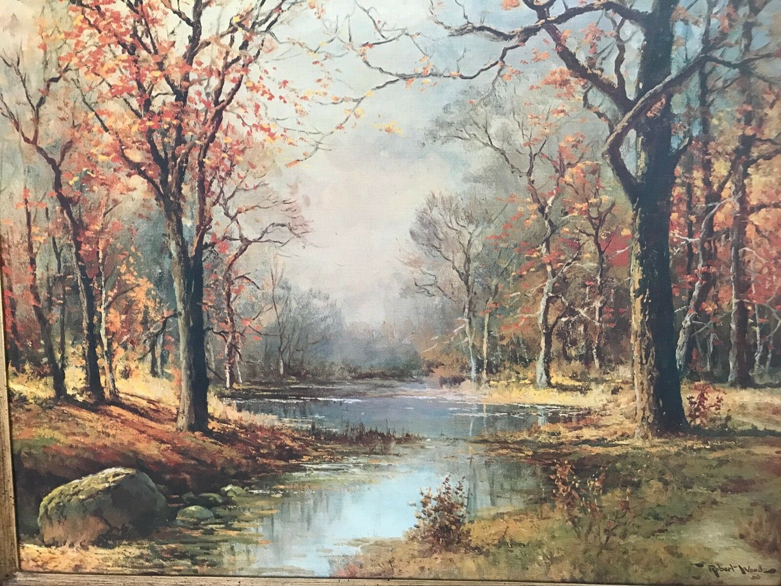 ROBERT WOOD Vintage 1956 MODERN IMPRESSIONIST AUTUMN LANDSCAPE GALLERY ...