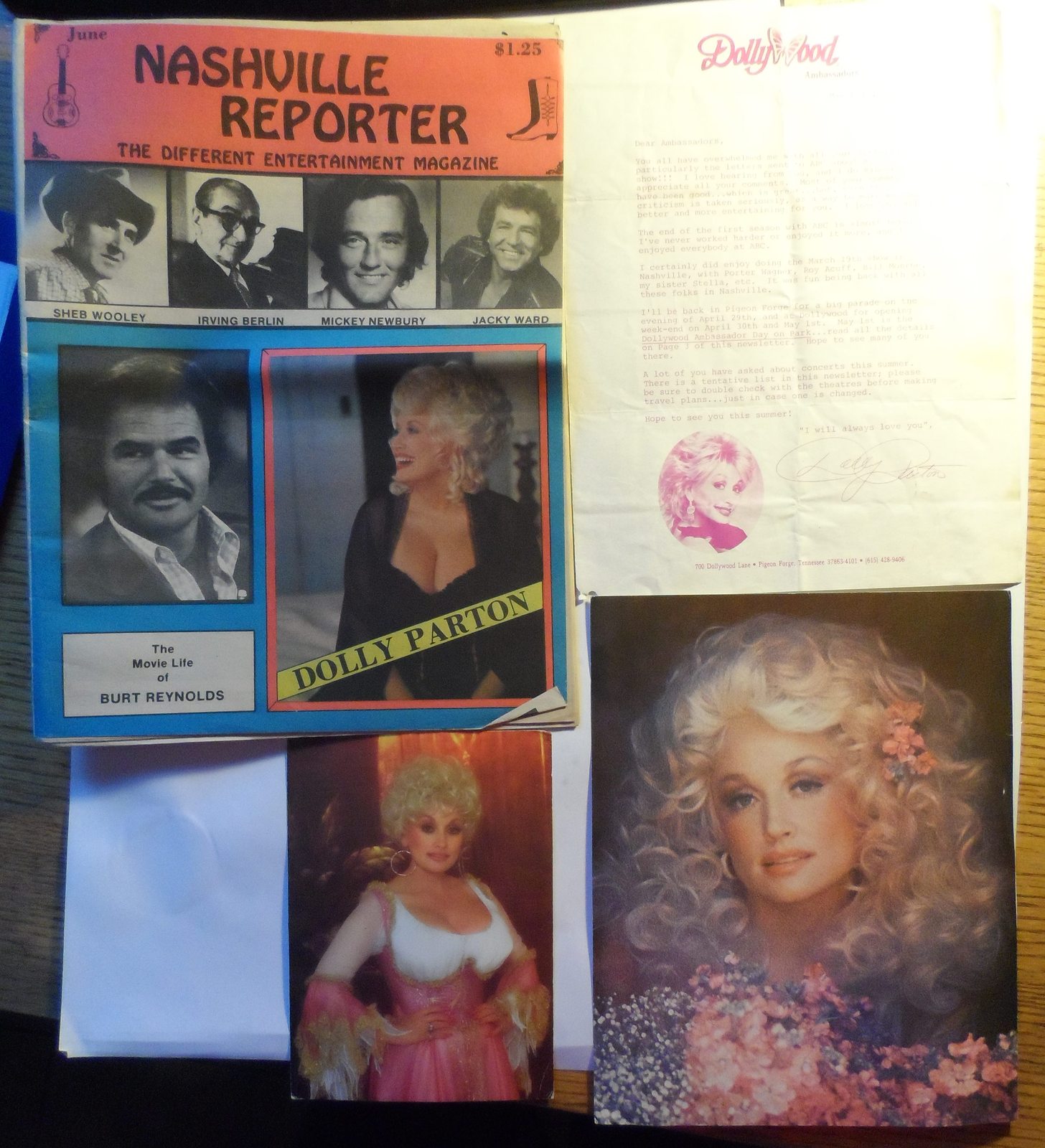 Dolly Parton Vintage Items Postcard + 8*10 pic + Dollywood Ltr ...