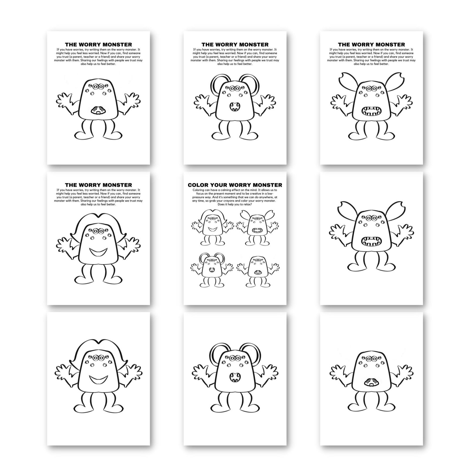 Printable Worry Monster for kids / Anxiety worksheets for children ...
