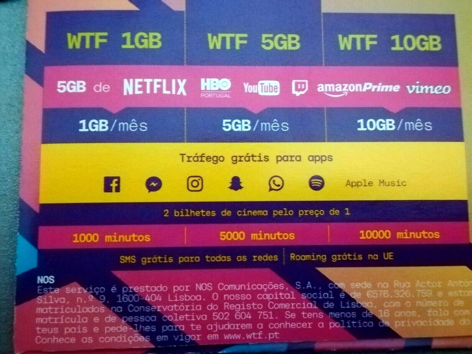 NOS Sim Card Portugal WTF Unlimited Social Media, Minutes, Data Free EU ...