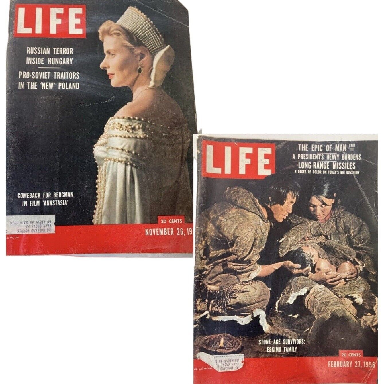 2 Vintage 1956 LIFE Magazines 50s Old Ad Russia Stone Age Spud News ...