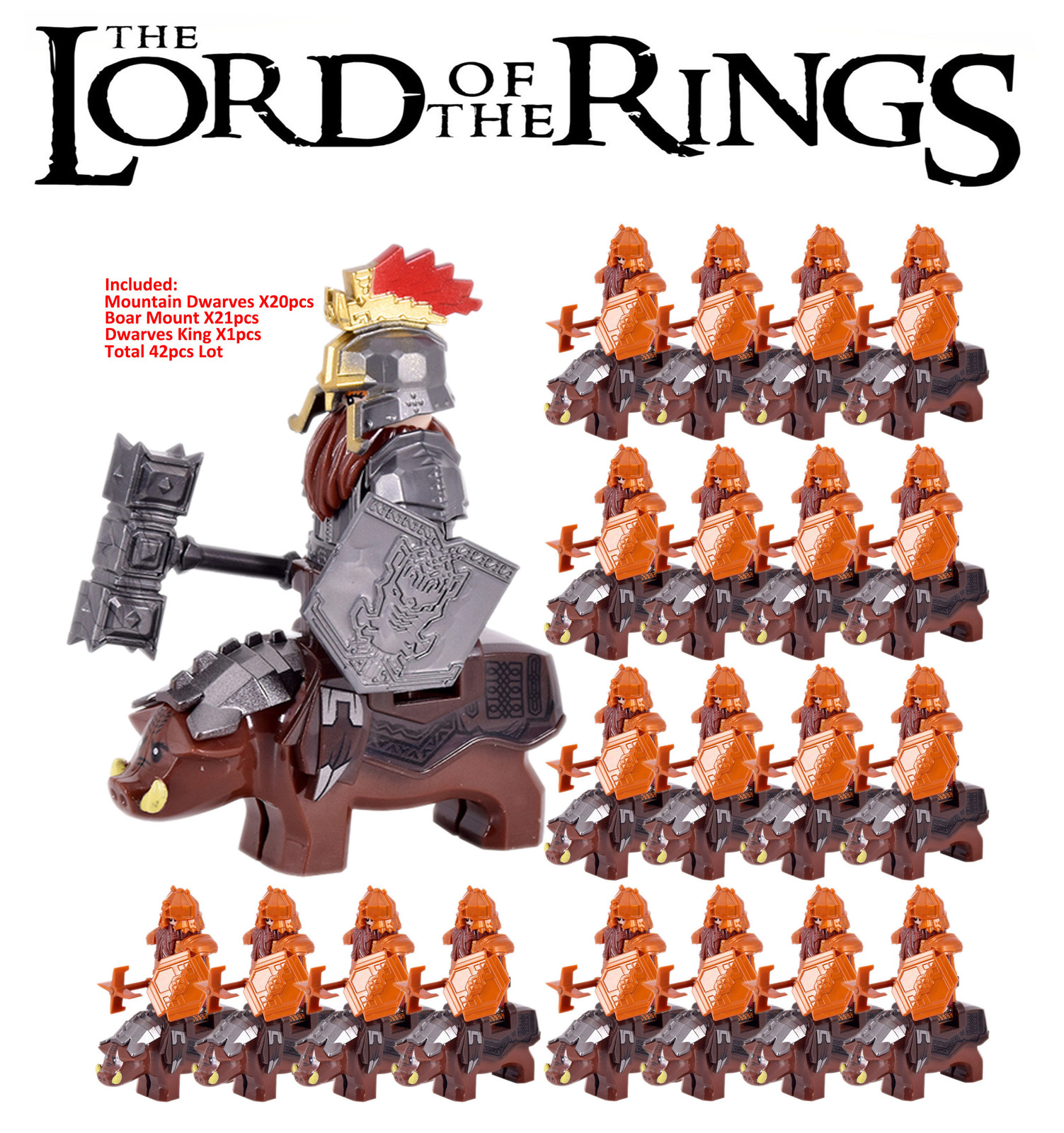 LOTR Mounted Boar Erebor Dwarves Copper Armour 42 Minifigures Set B ...