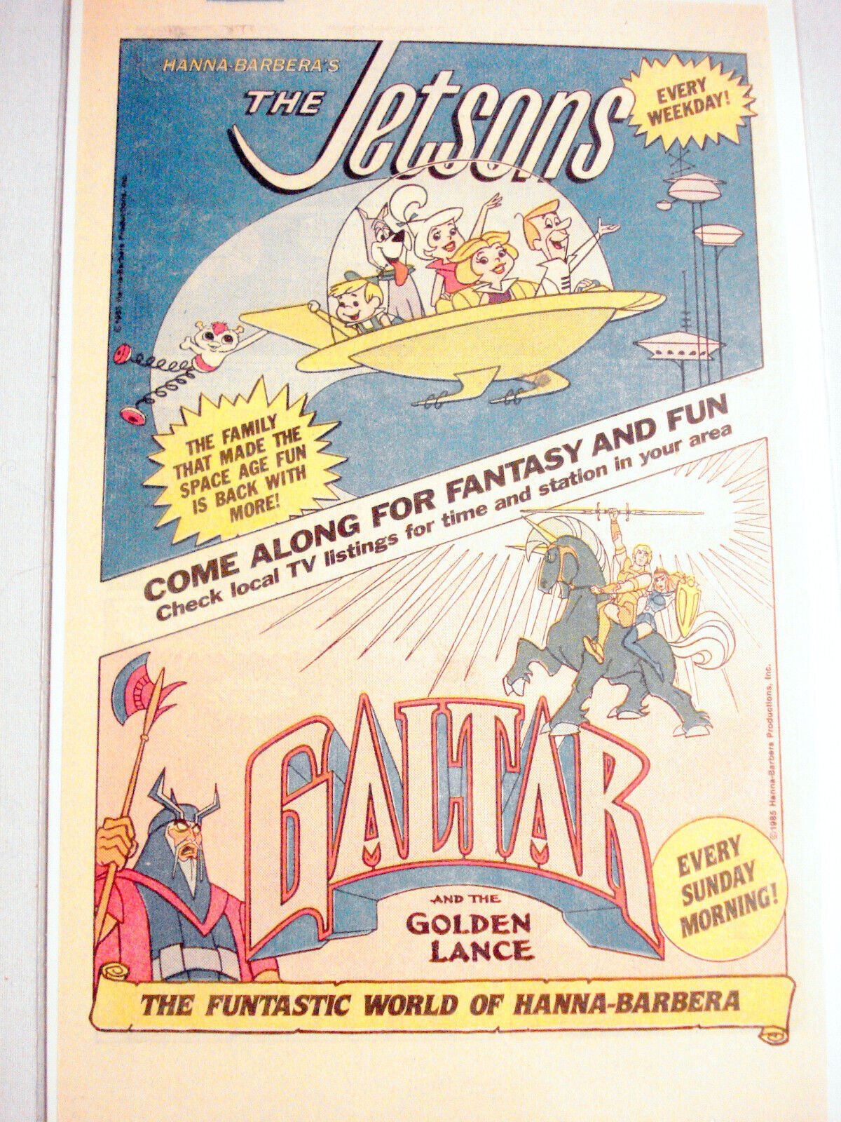 1985 Color Ad The Jetsons and Galtar and the Golden Lance Cartoons - Other