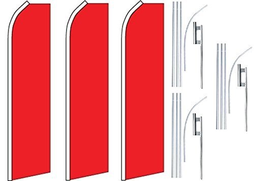 3 Swooper Flutter Feather Flags plus 3 Poles & Ground Spikes SOLID RED - Weather Stations
