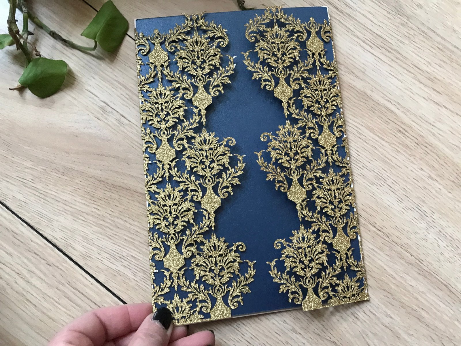 50pcs Glitter Gold Flower Branch Invitation Cards,Laser Cut Wedding ...